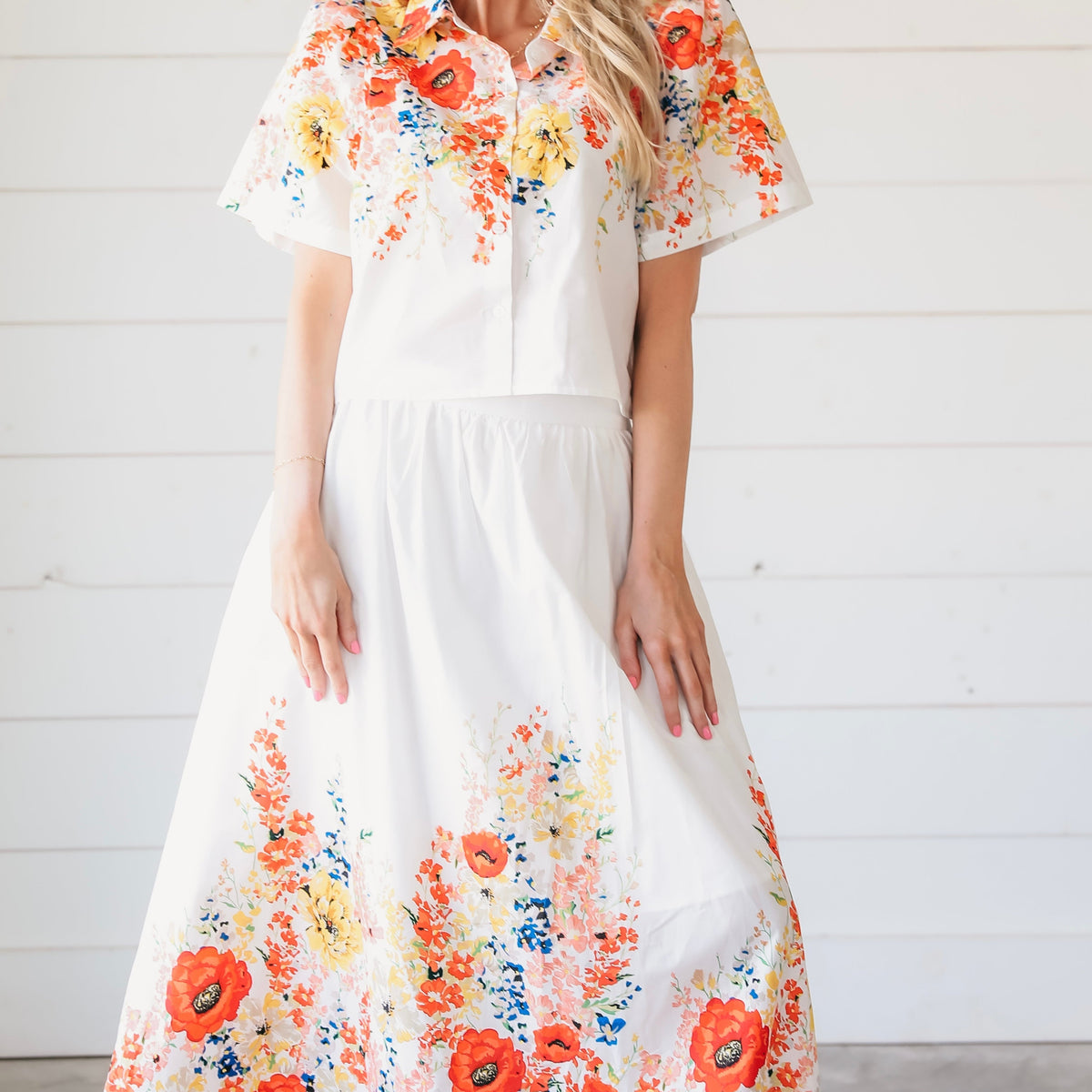 Entro White Floral Two Piece Maxi Skirt Set - Aurea – Aurea Lux Collective